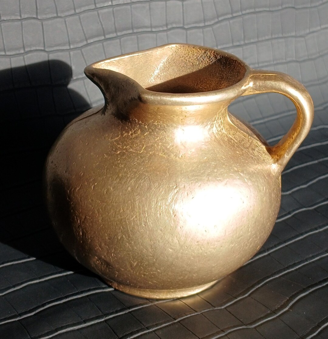 Wabi-sabi Solid Brass Jug, Organic Shape Pitcher, Hand-cast Small Brass ...