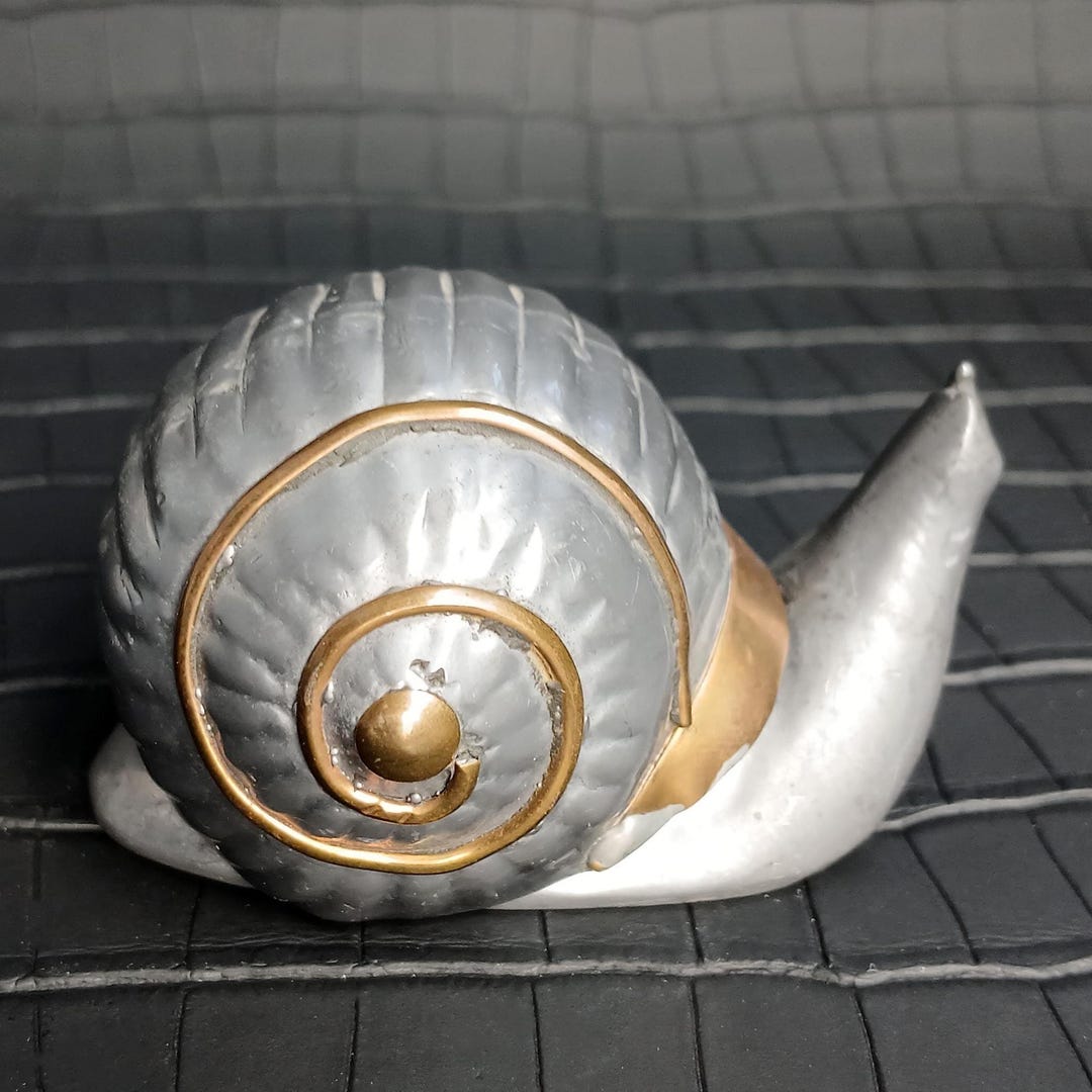 Vintage Pewter Snail Trinket Box With Gold Trim – Mini Jewelry / Pill ...