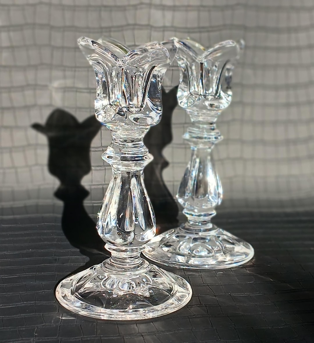 Pair of Vintage Crystal Candlesticks - Elegant Clear Lily or Tulip ...