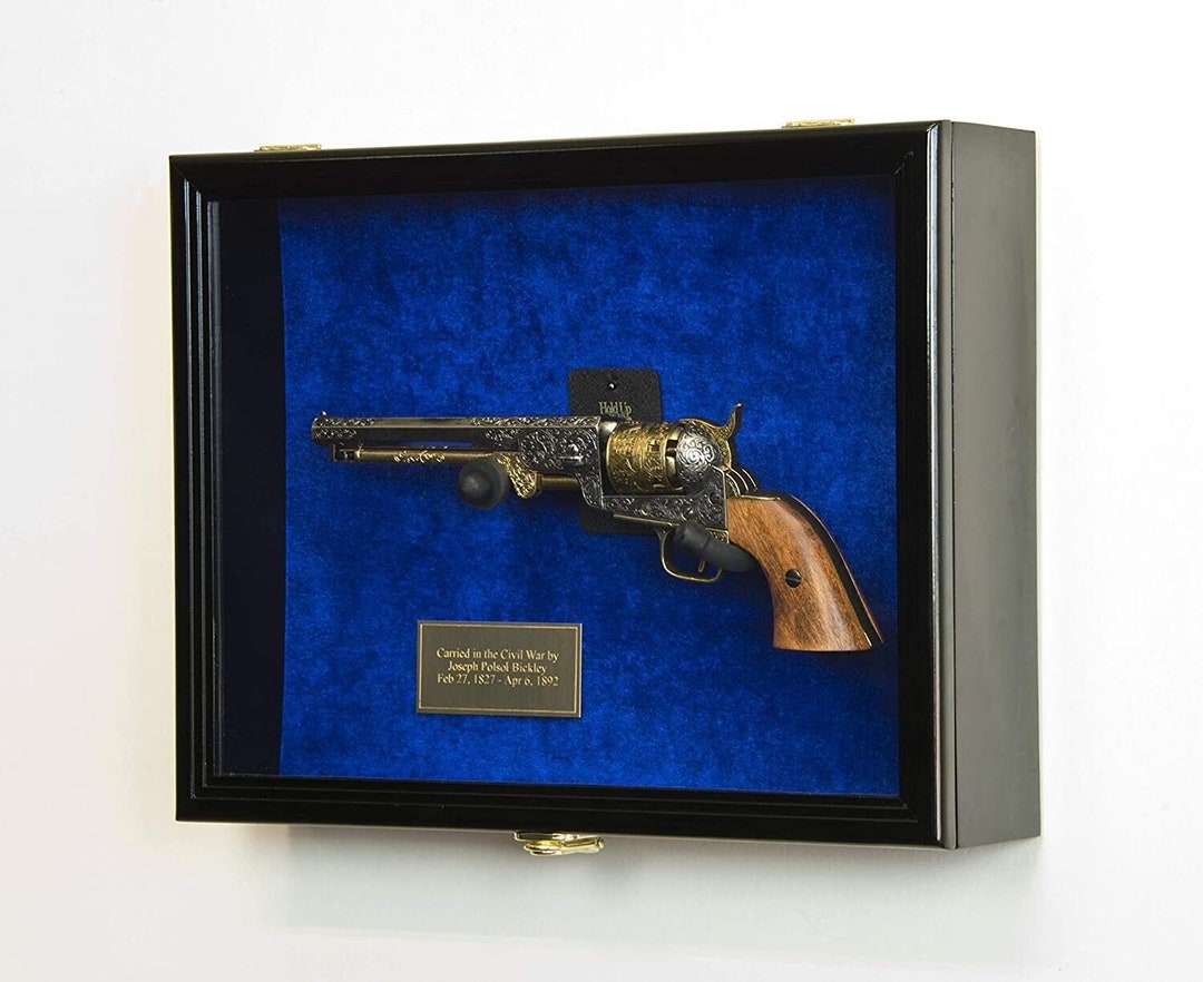 Gun Display Case LARGE Black & Blue Solid Wood Revolver Handgun Colt ...