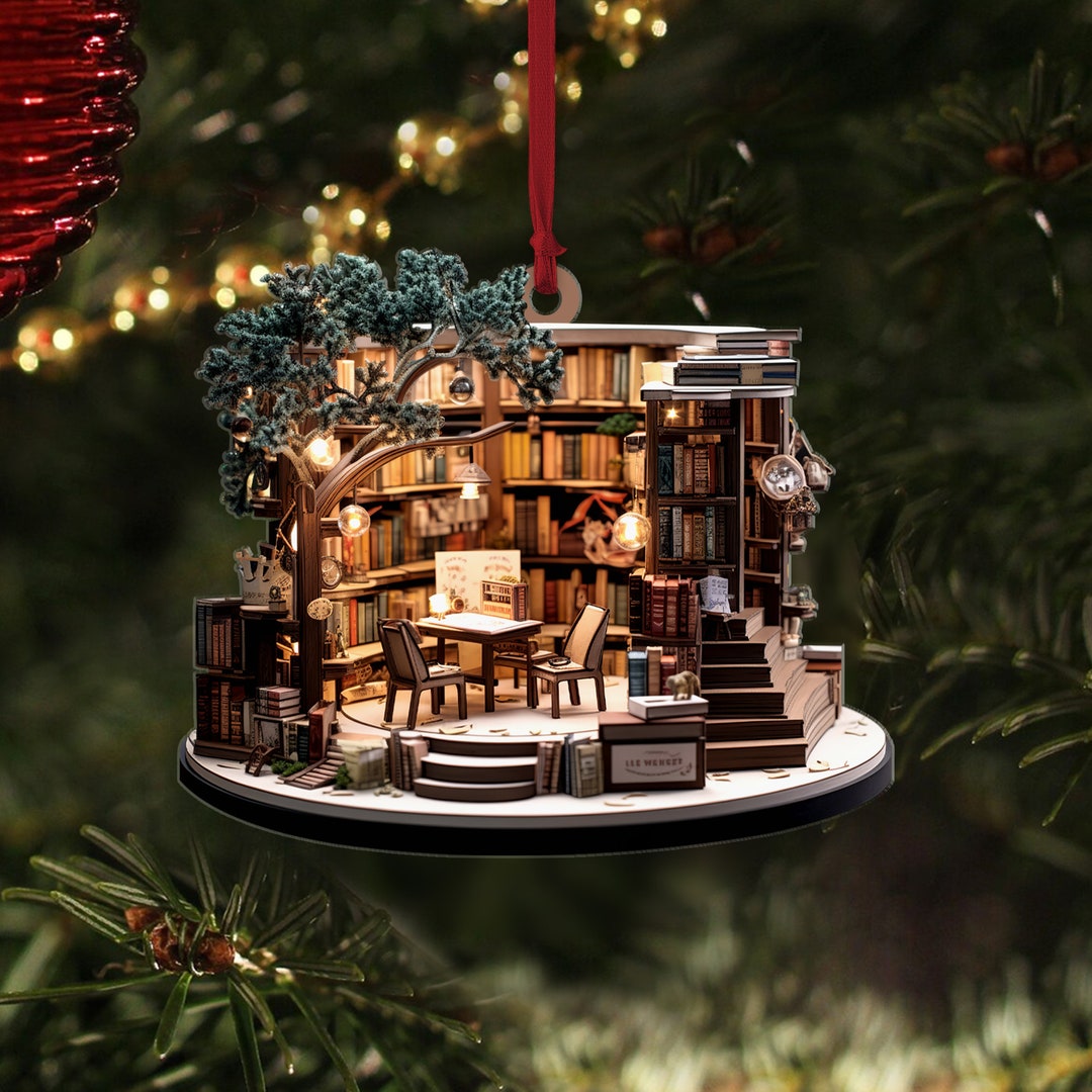 Christmas Book Tree Ornament 2D Flat Acrylic Book Lover - Etsy