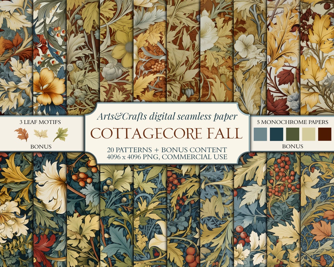 Cottagecore Fall Arts & Crafts Inspired Digital Papers With Seamless ...