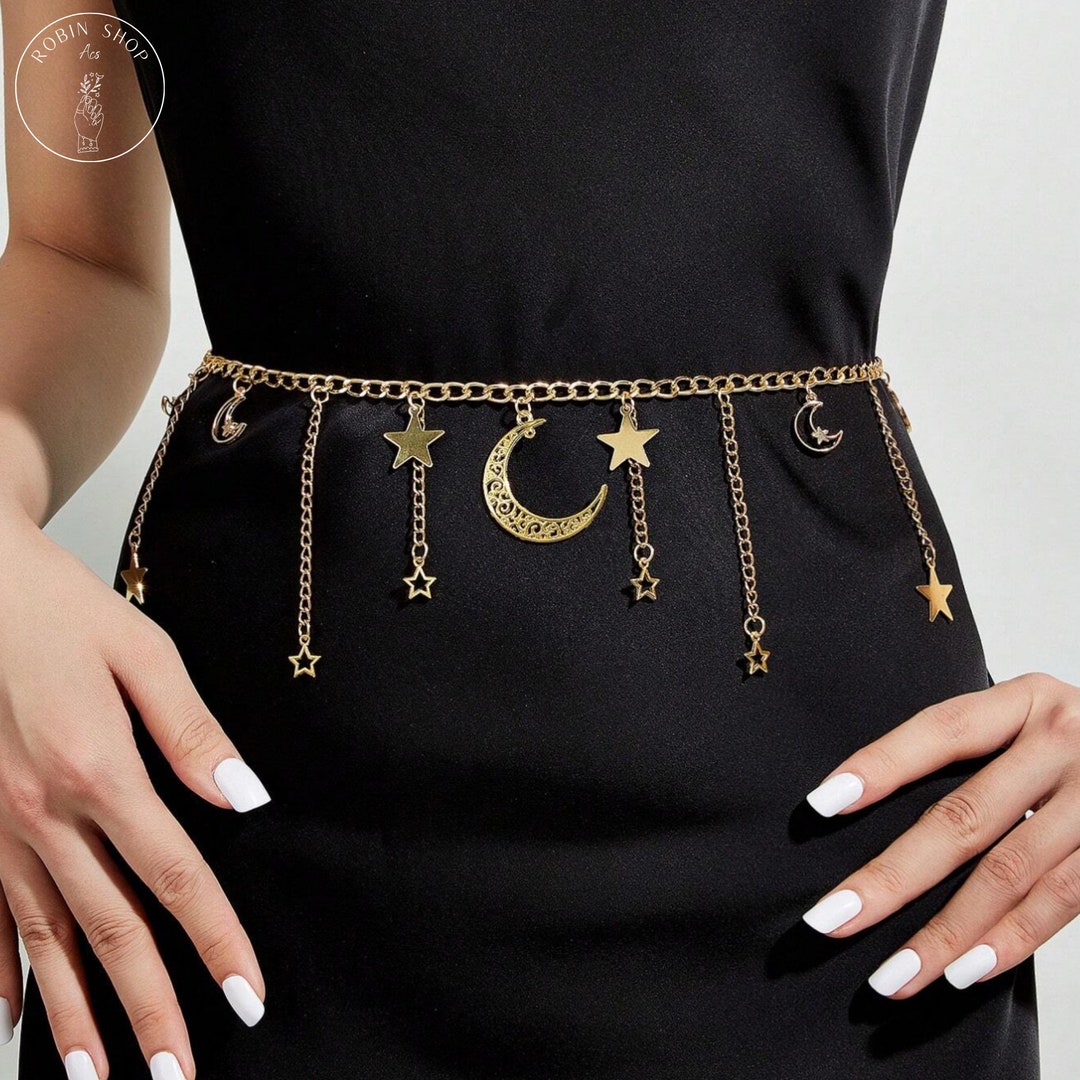 Women's Metal Waist Chain With Moon Shaped Decoration Woman Belt ...