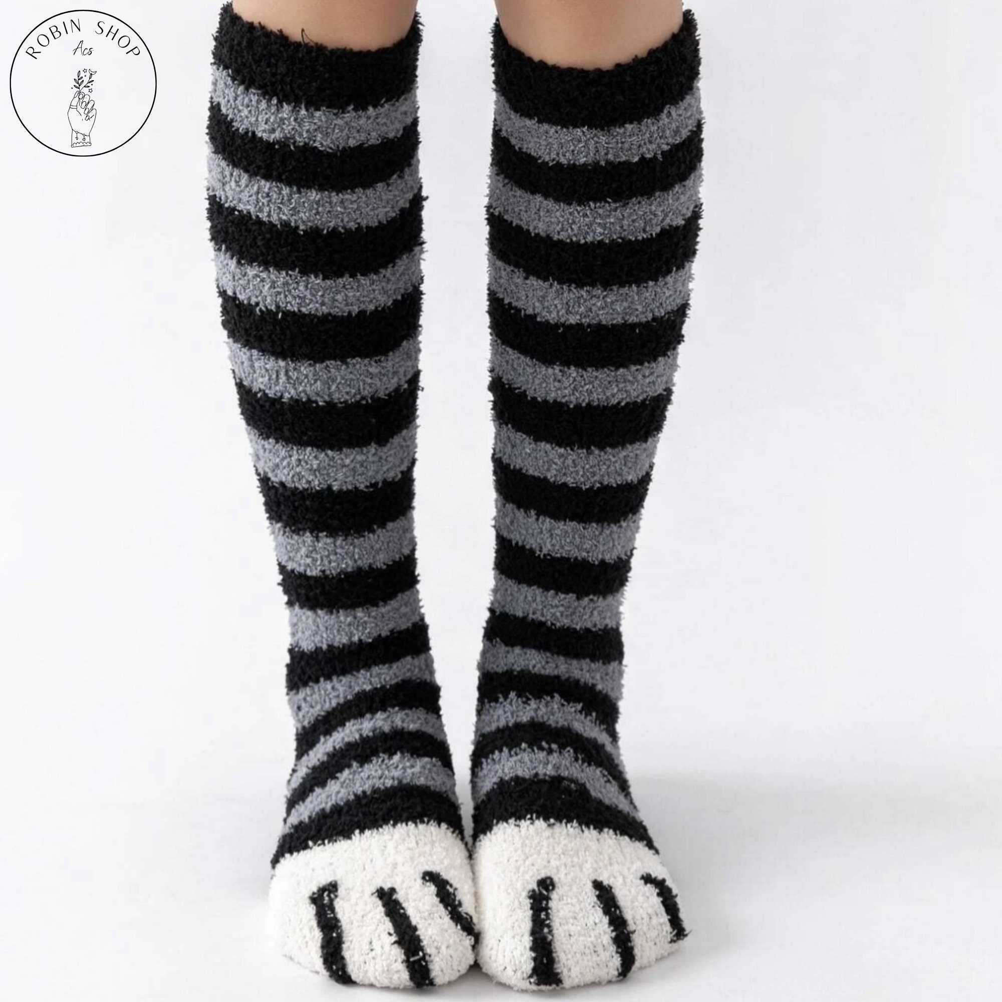 Animal Paw Patterned Socks,,cute Cat Paw Fluffy Winter Socks, Cosy Fur ...