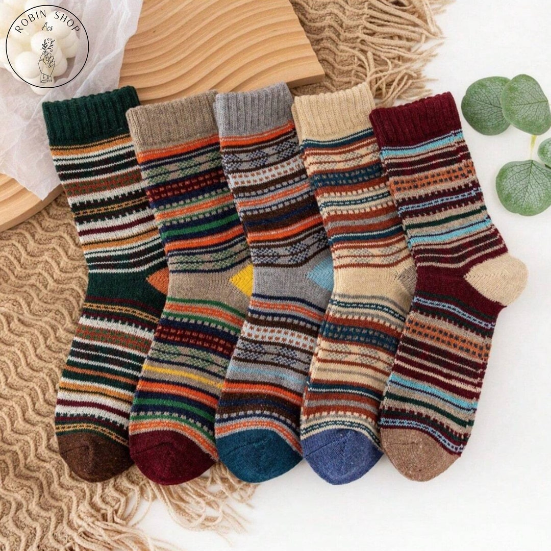 5pairs Thick Warm Socks for Autumn and Winter With,natural Wool for ...