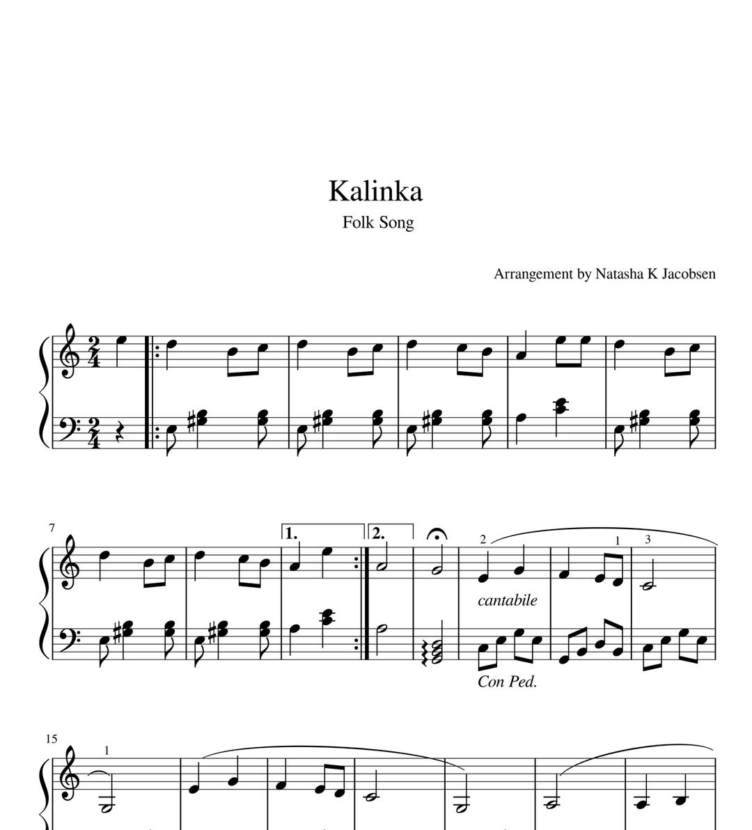 Kalinka - Russian Folk-style Song, Sheet Music for Beginner or Early ...
