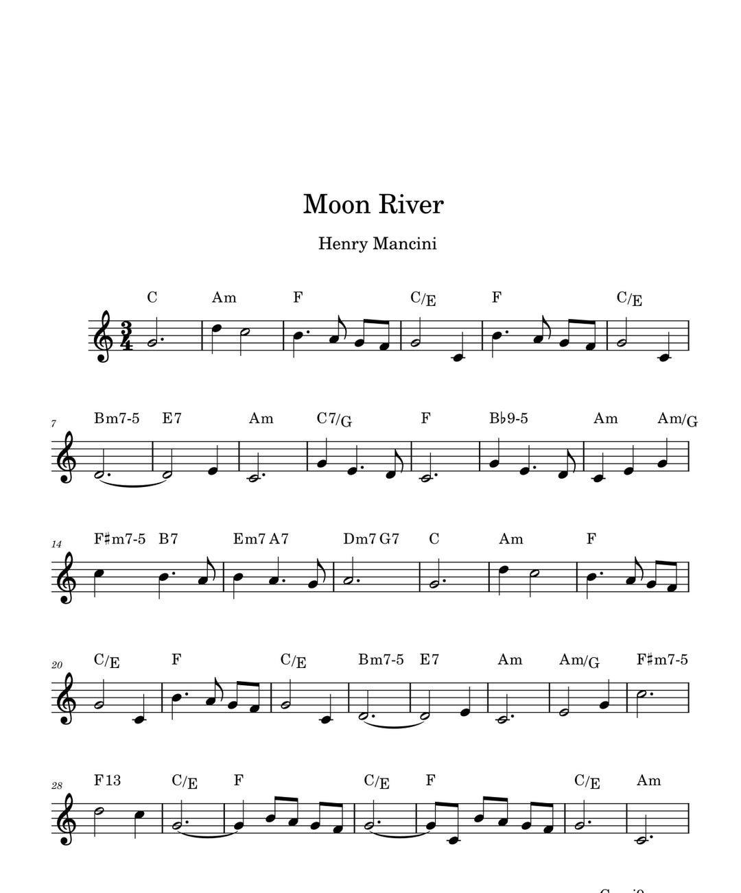 Moon River - Melody Plus Chord Symbols - Etsy