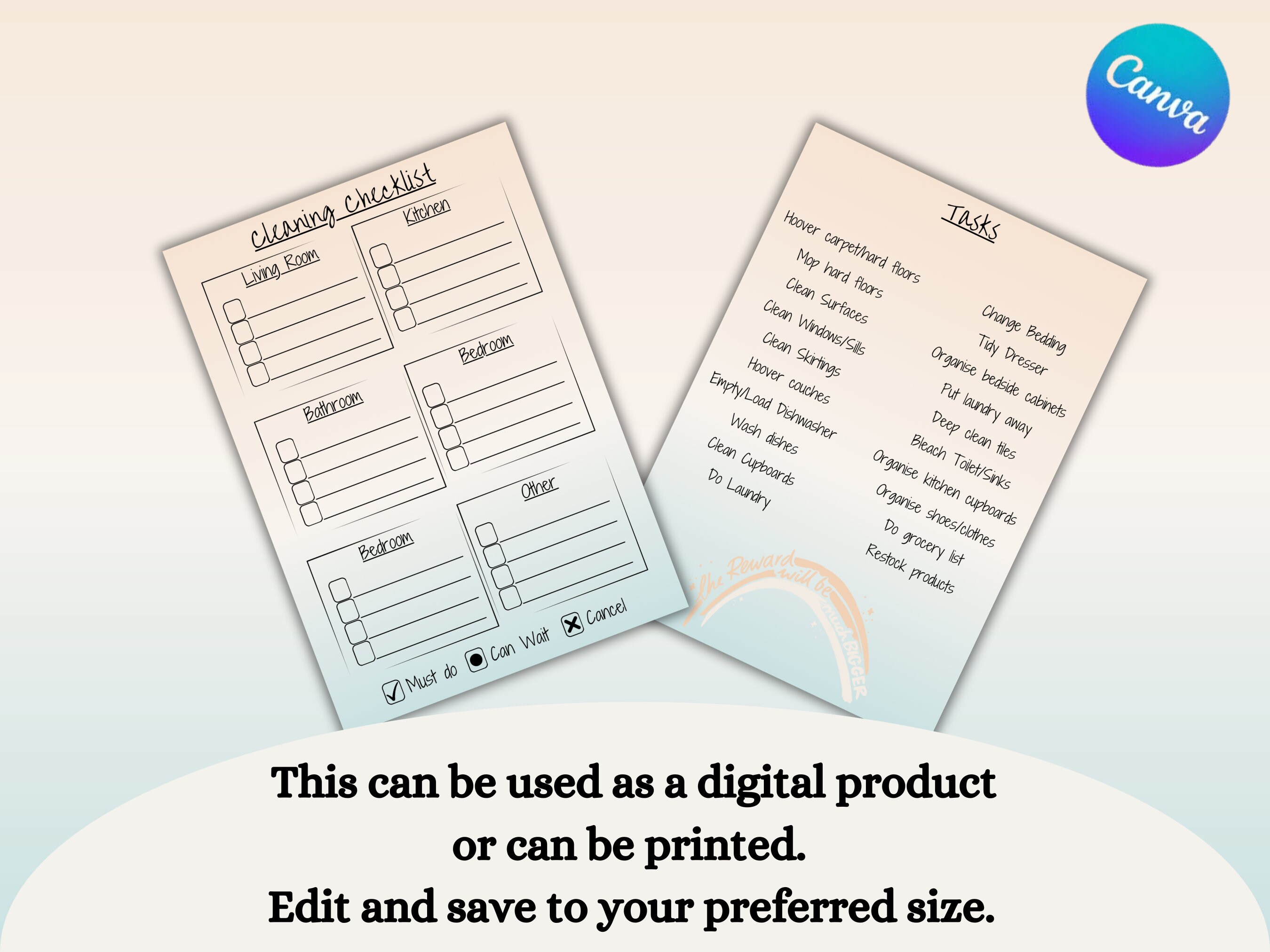 Digital Cleaning Checklist Printable Cleaning Checklist - Etsy