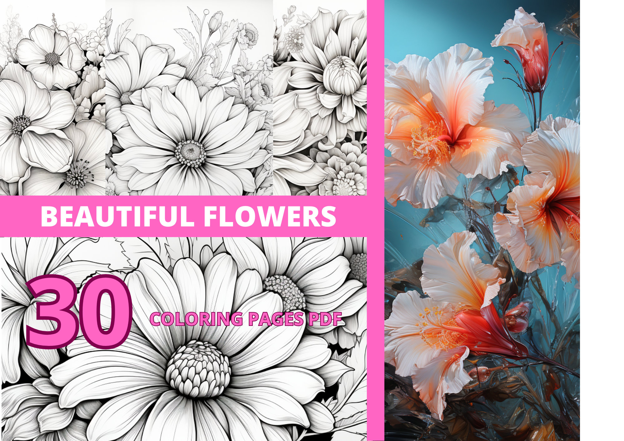 Coloring for Adults, Beautiful Flowers, Coloring Pages for Adult ...