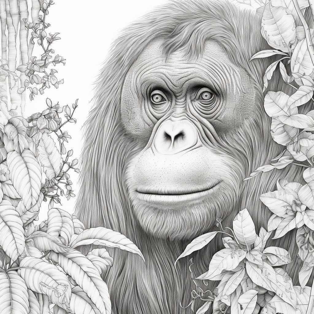Printable Coloring Book for Adults, Monkeys, Beautiful and Realistic ...