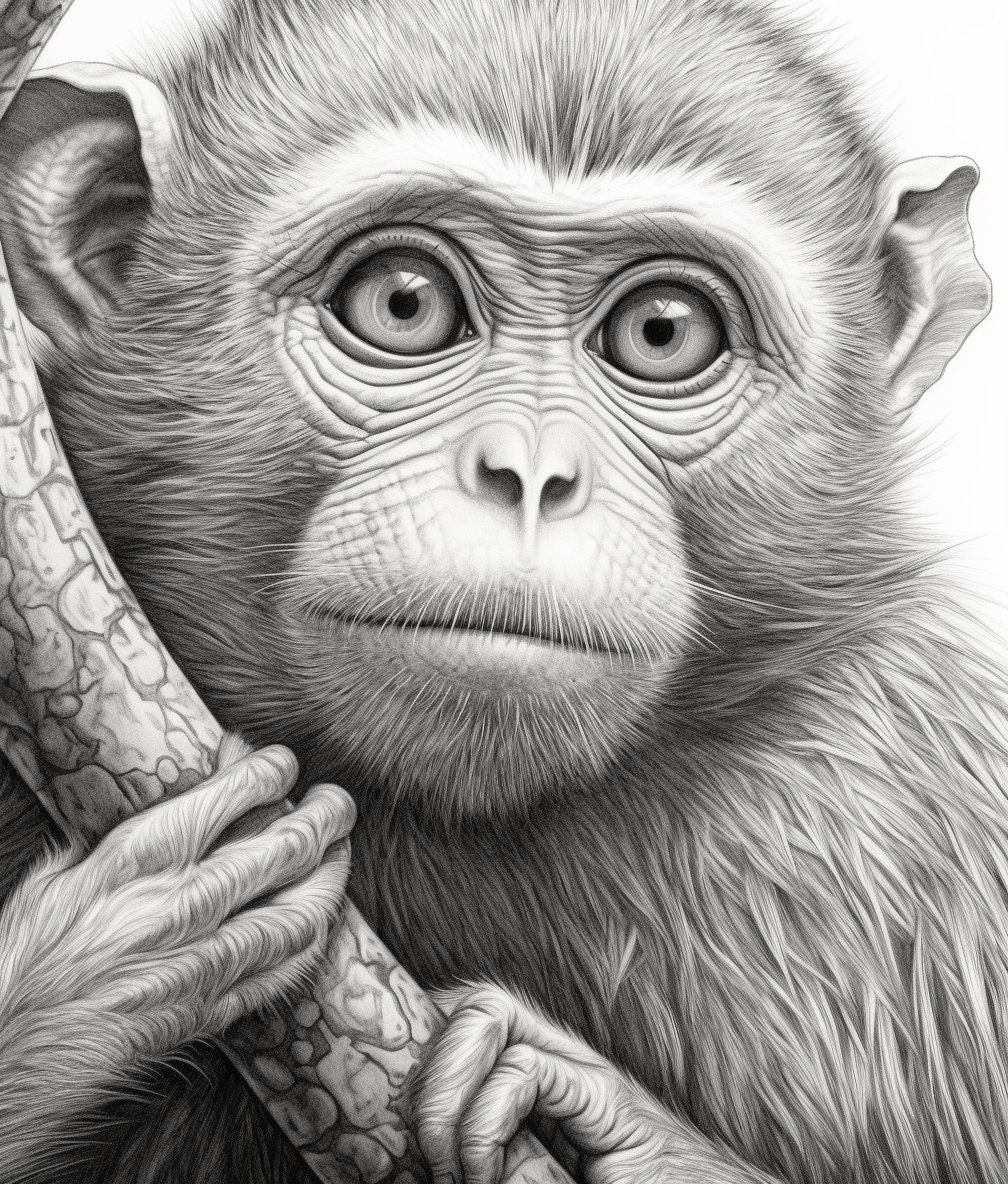 Printable Coloring Book for Adults, Monkeys, Beautiful and Realistic ...