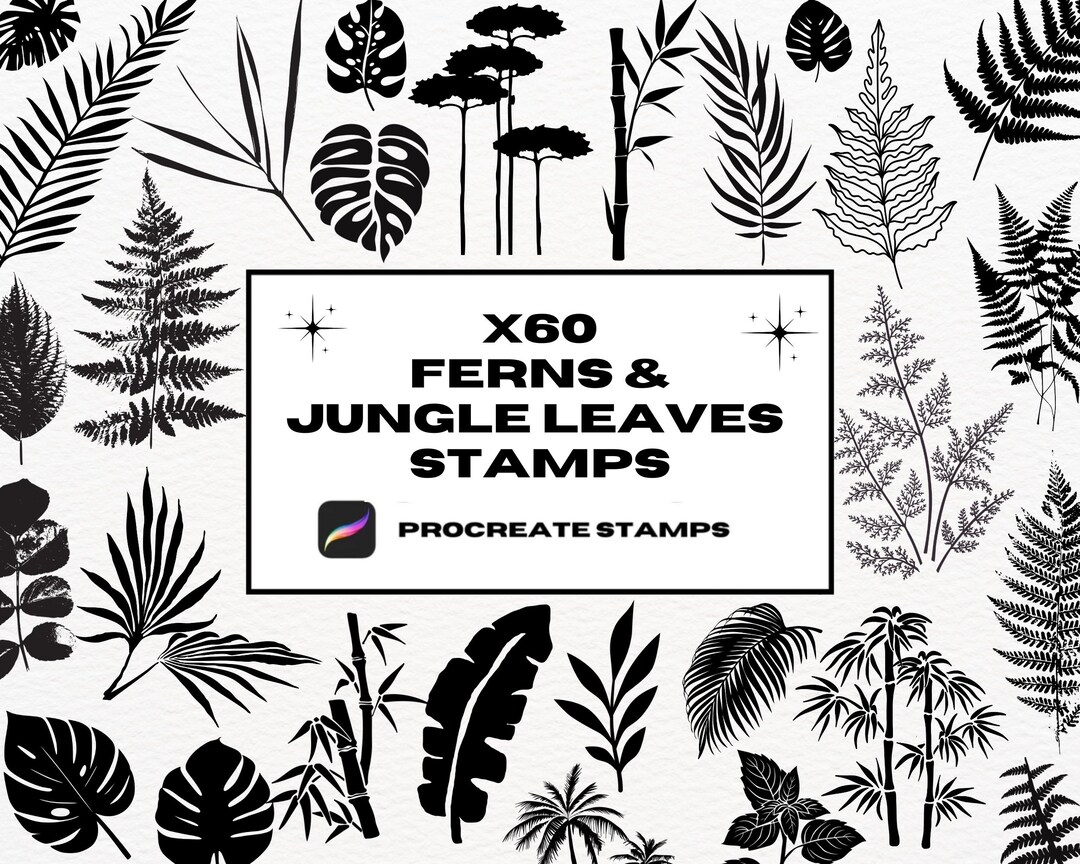 Tropical Leaf Procreate Tattoo Stamps: Jungle Ferns, Bamboo (60 Brushes ...