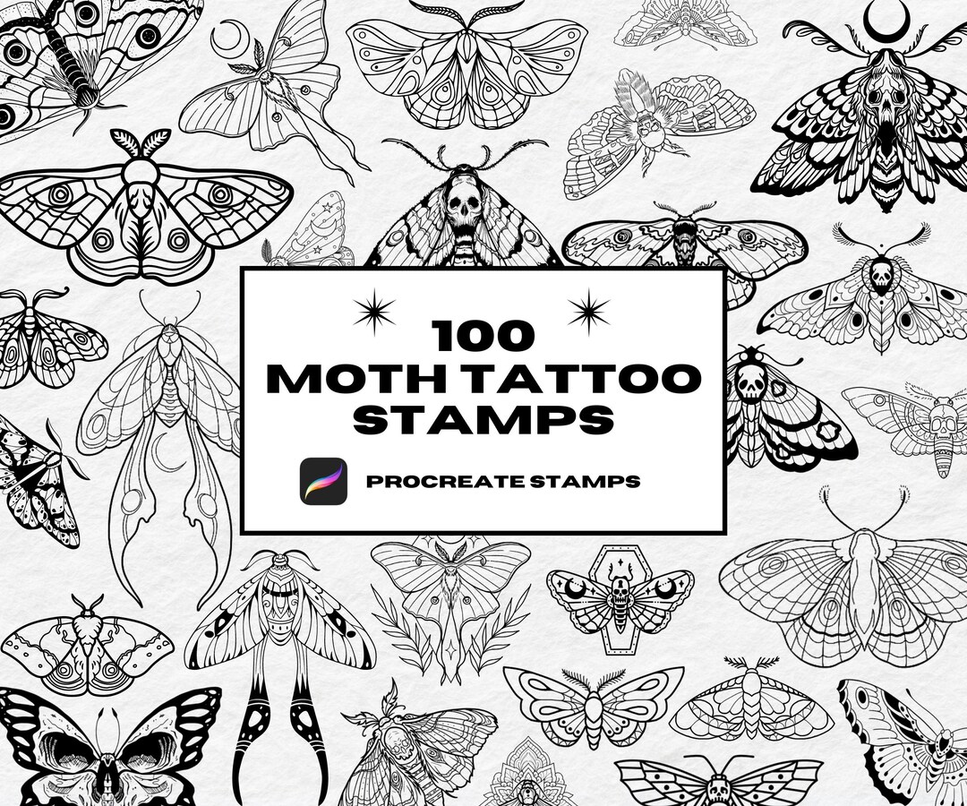 Moth Tattoo Procreate Stamps: Deathmoth Outline Brushes (100+) - Etsy