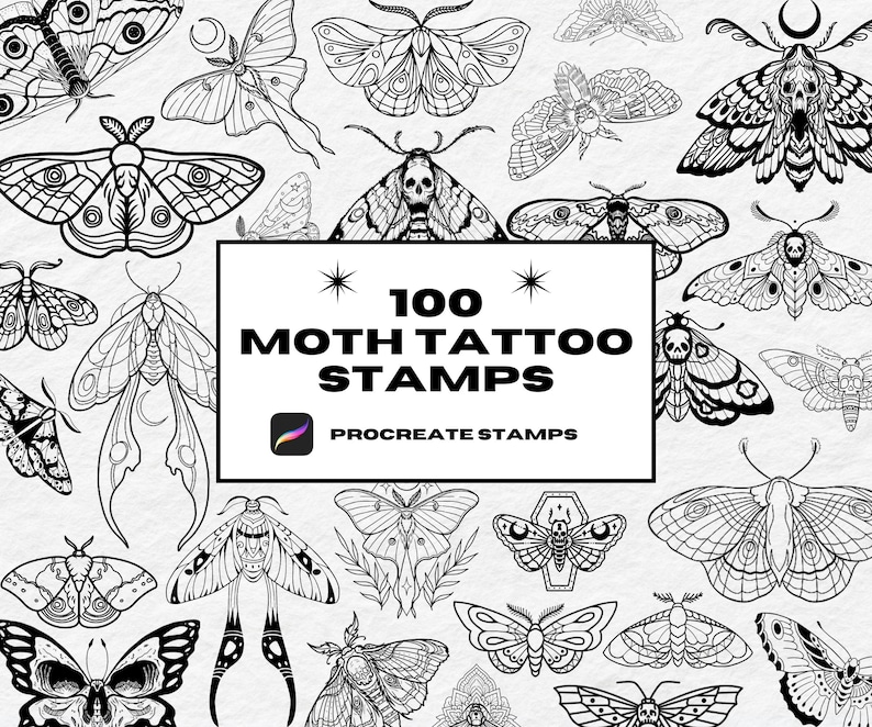 Moth Tattoo Procreate Stamps: Deathmoth Outline Brushes (100+) - Etsy