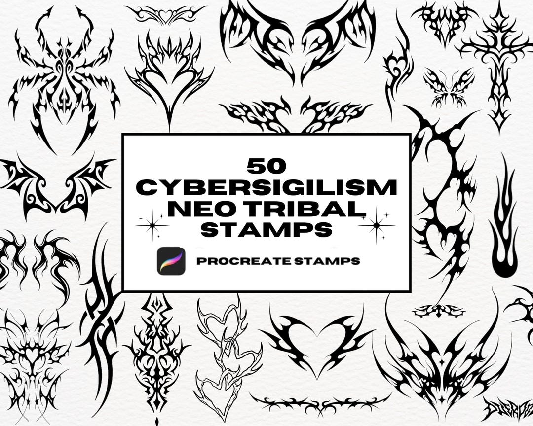 Tribal, Cybersigilism Procreate Tattoo Stamps, Procreate Brushes, Neo ...