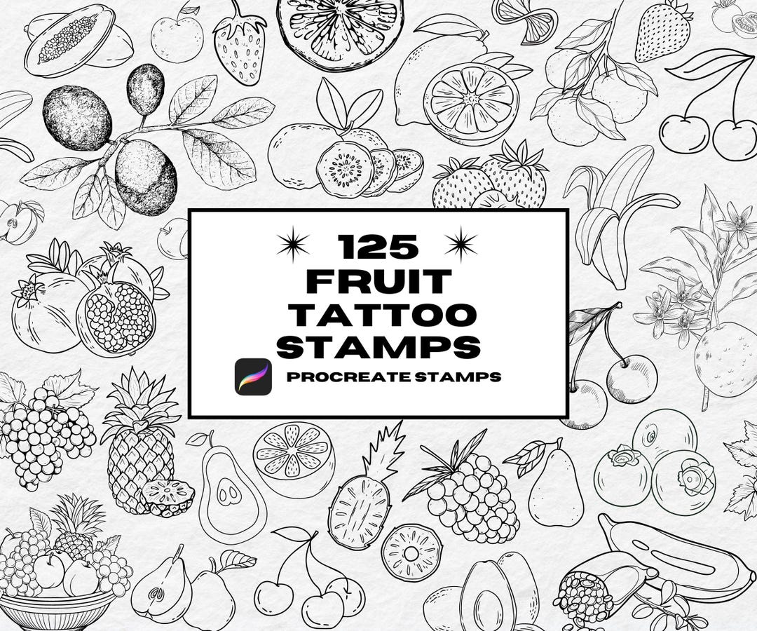 Fruit Procreate Tattoo Stamps, Procreate Brushes, Patch Work Tattoo ...