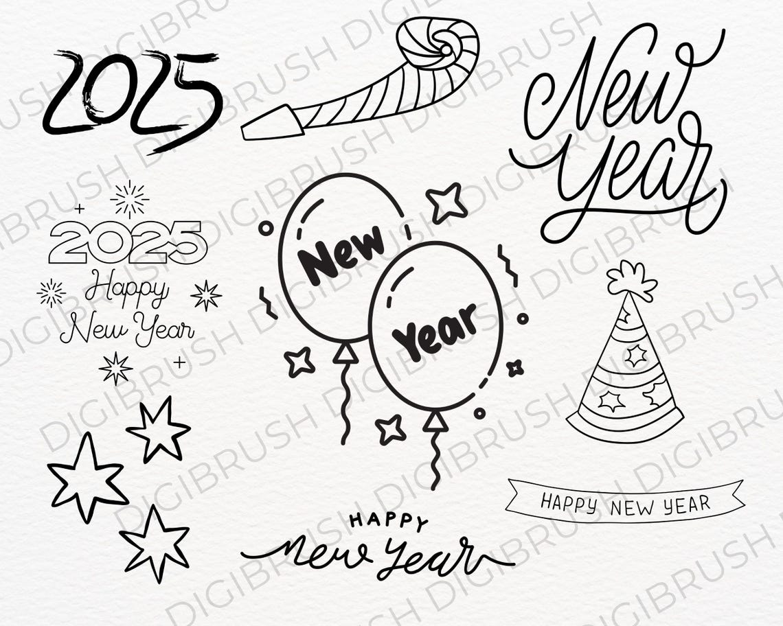 2025 New Year Procreate Tattoo Stamps, Procreate Brushes, New Year ...