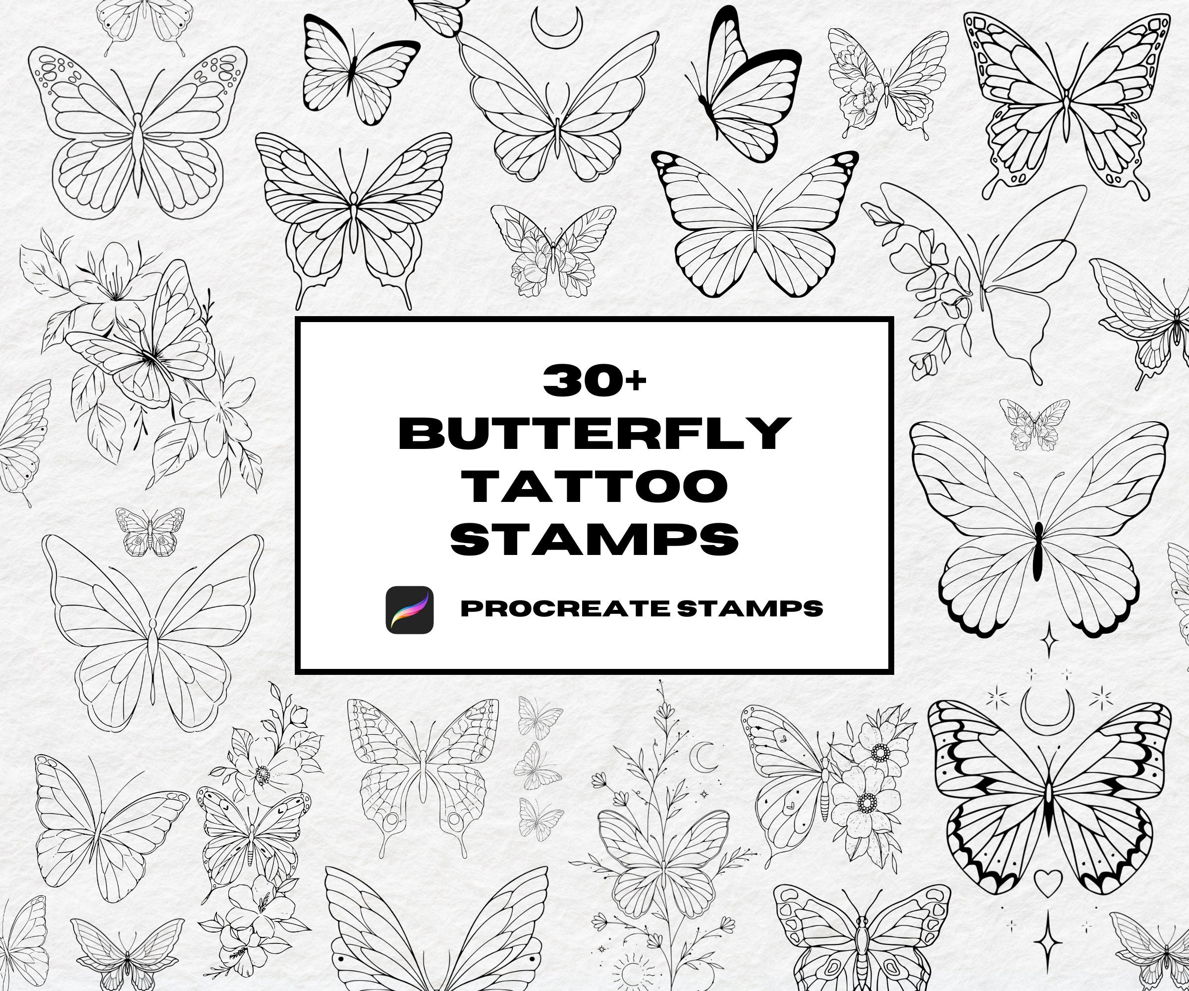 Butterfly Procreate Tattoo Stamps, Procreate Brushes, Fine Line Tattoo ...