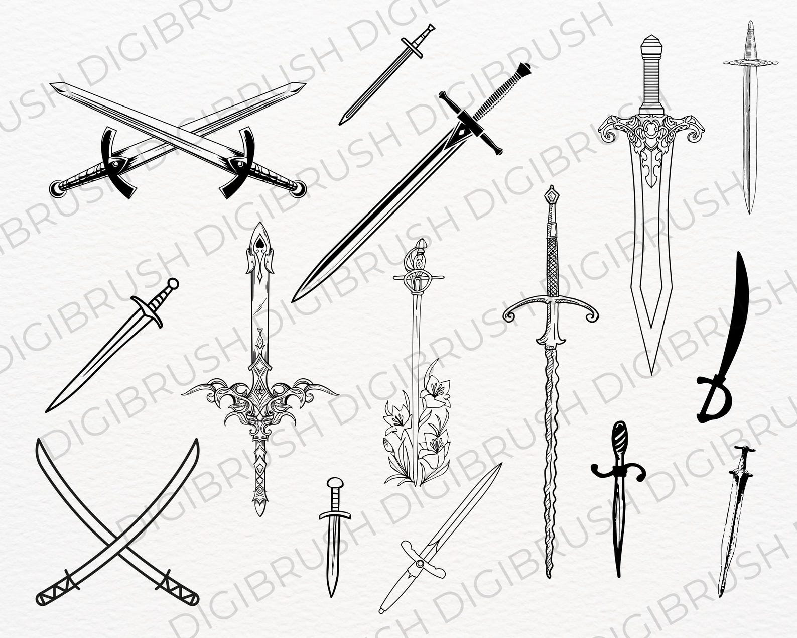 50 Sword Tattoo Stamps: Procreate Brush Set (fantasy, Traditional) - Etsy