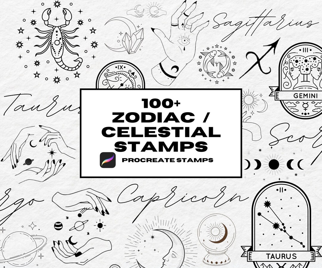 Zodiac Procreate Tattoo Stamps: Celestial Brush Set (100+) - Etsy