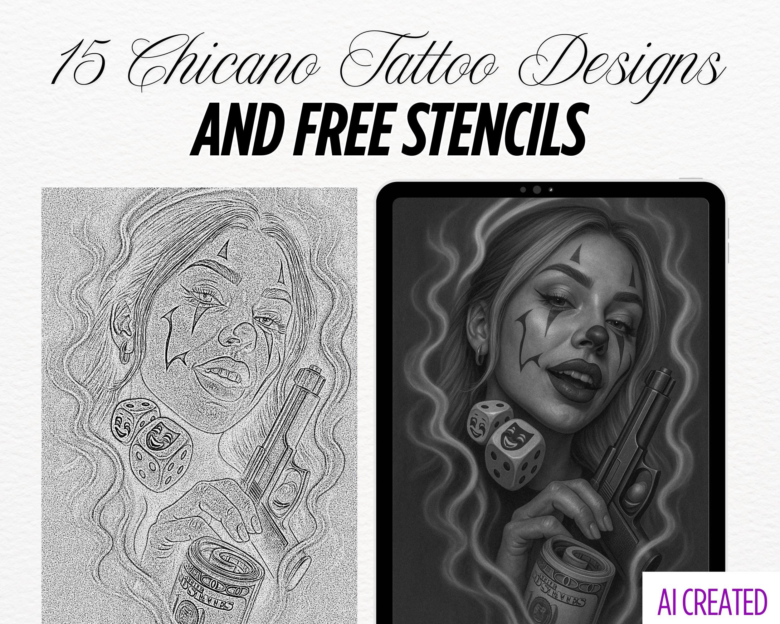 Chicano Tattoo Designs: 15 Jpegs + PNG Stencils (digital Download) - Etsy