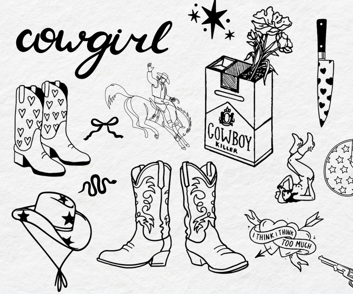 Wild West Procreate Tattoo Stamps, Procreate Brushes, Cowgirl Tattoo ...