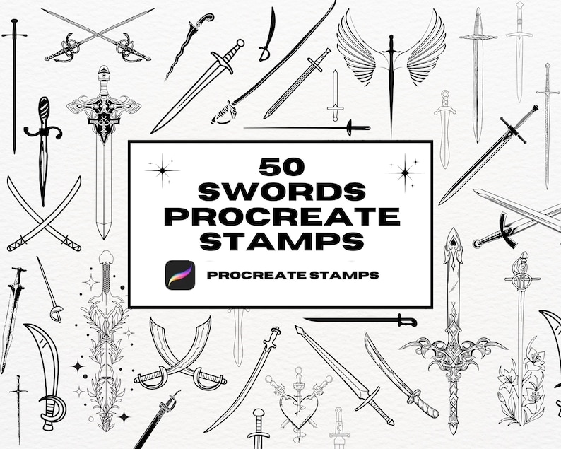 50 Sword Tattoo Stamps: Procreate Brush Set (fantasy, Traditional) - Etsy