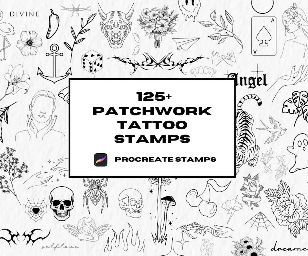 Procreate Tattoo Stamps, Procreate Brushes, Patch Work Tattoo Stamps ...