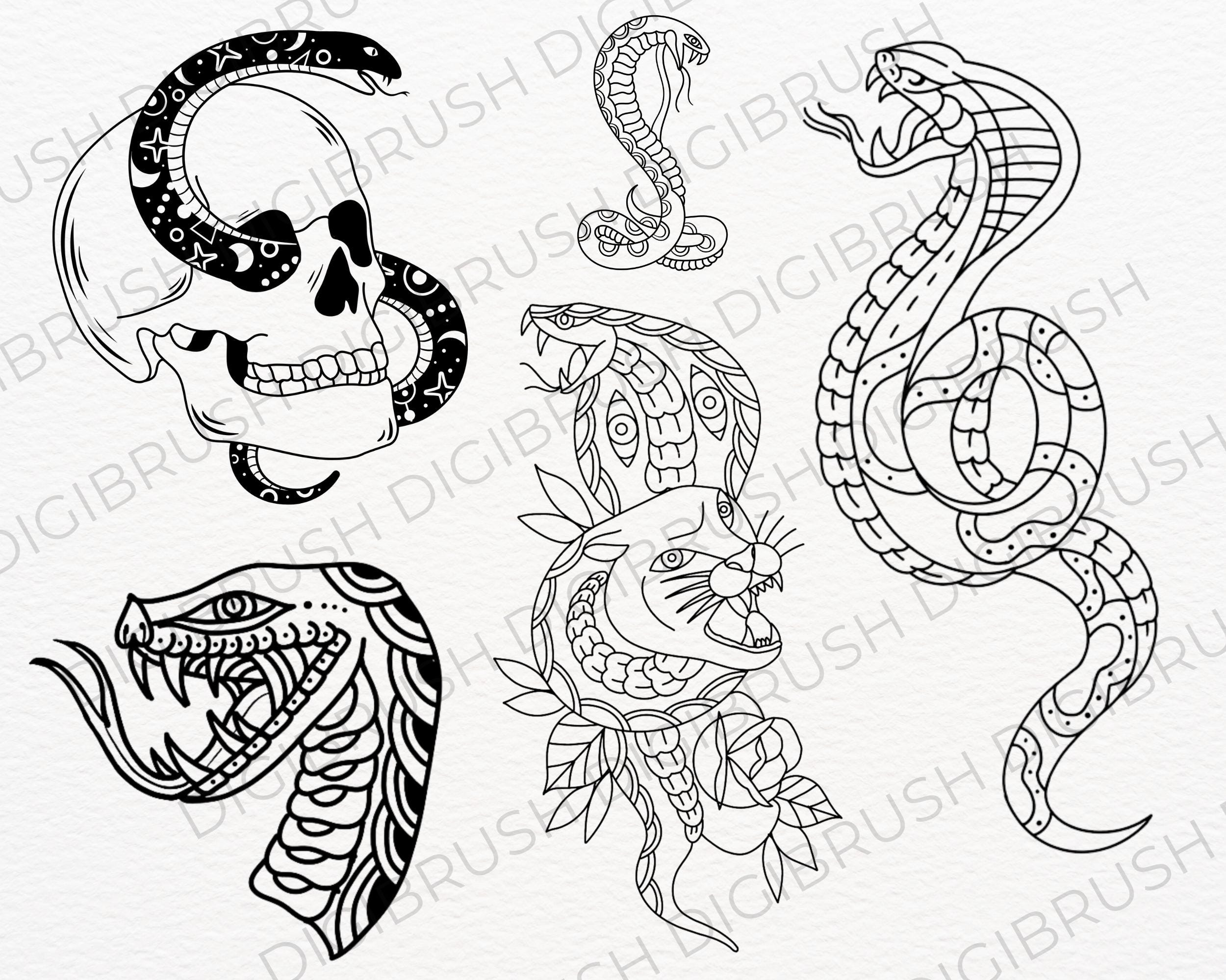 Traditional Snake Procreate Tattoo Stamps, Procreate Brushes, Old ...
