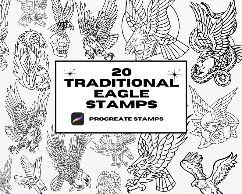 20 Traditional Eagle Tattoo Stamps: Procreate Brushes - Etsy