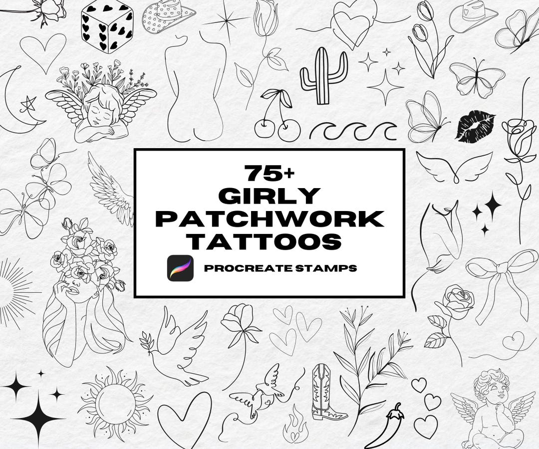 Girly Patchwork Tattoo Stamps: Floral Procreate Brushes - Etsy