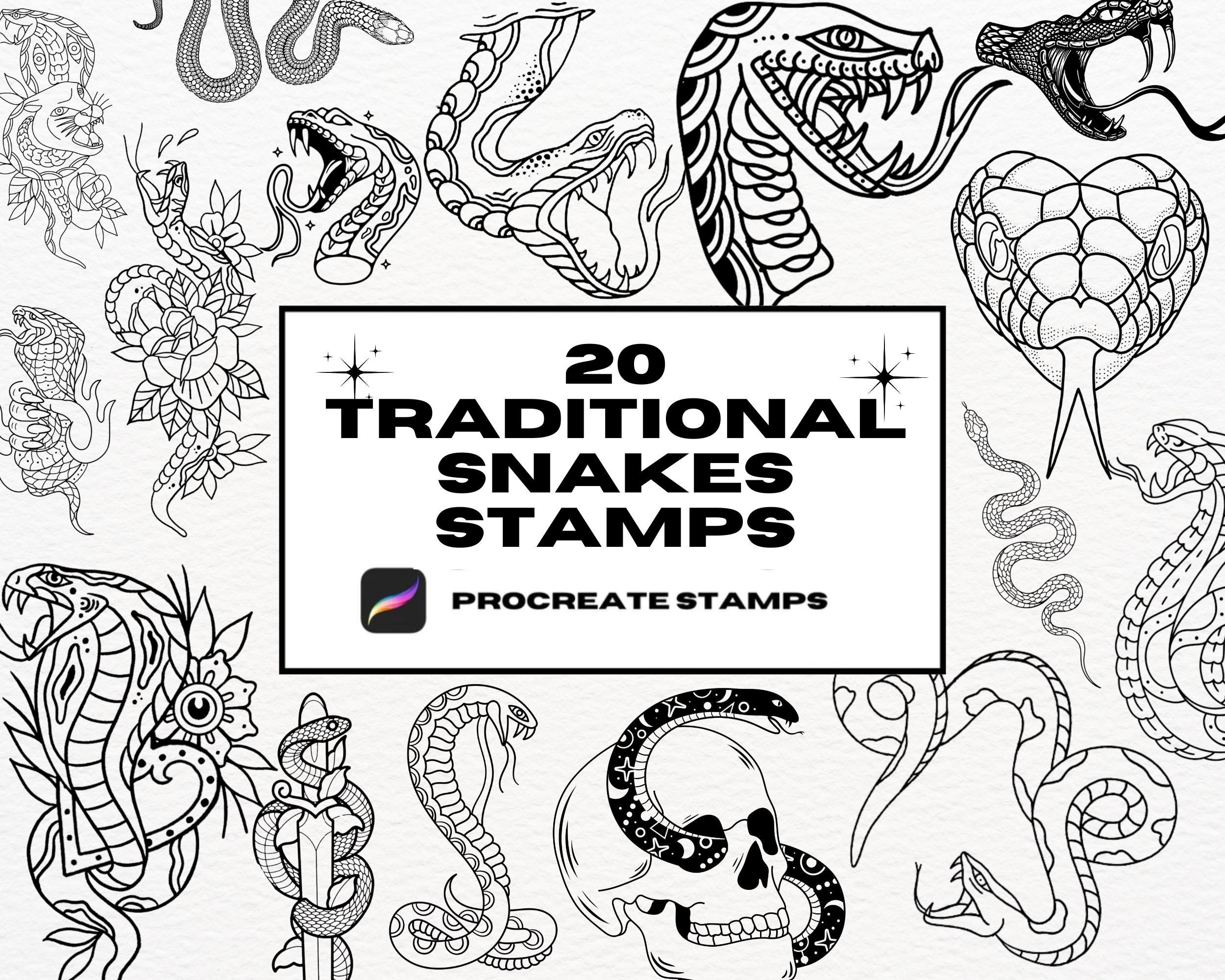 Traditional Snake Procreate Tattoo Stamps, Procreate Brushes, Old ...