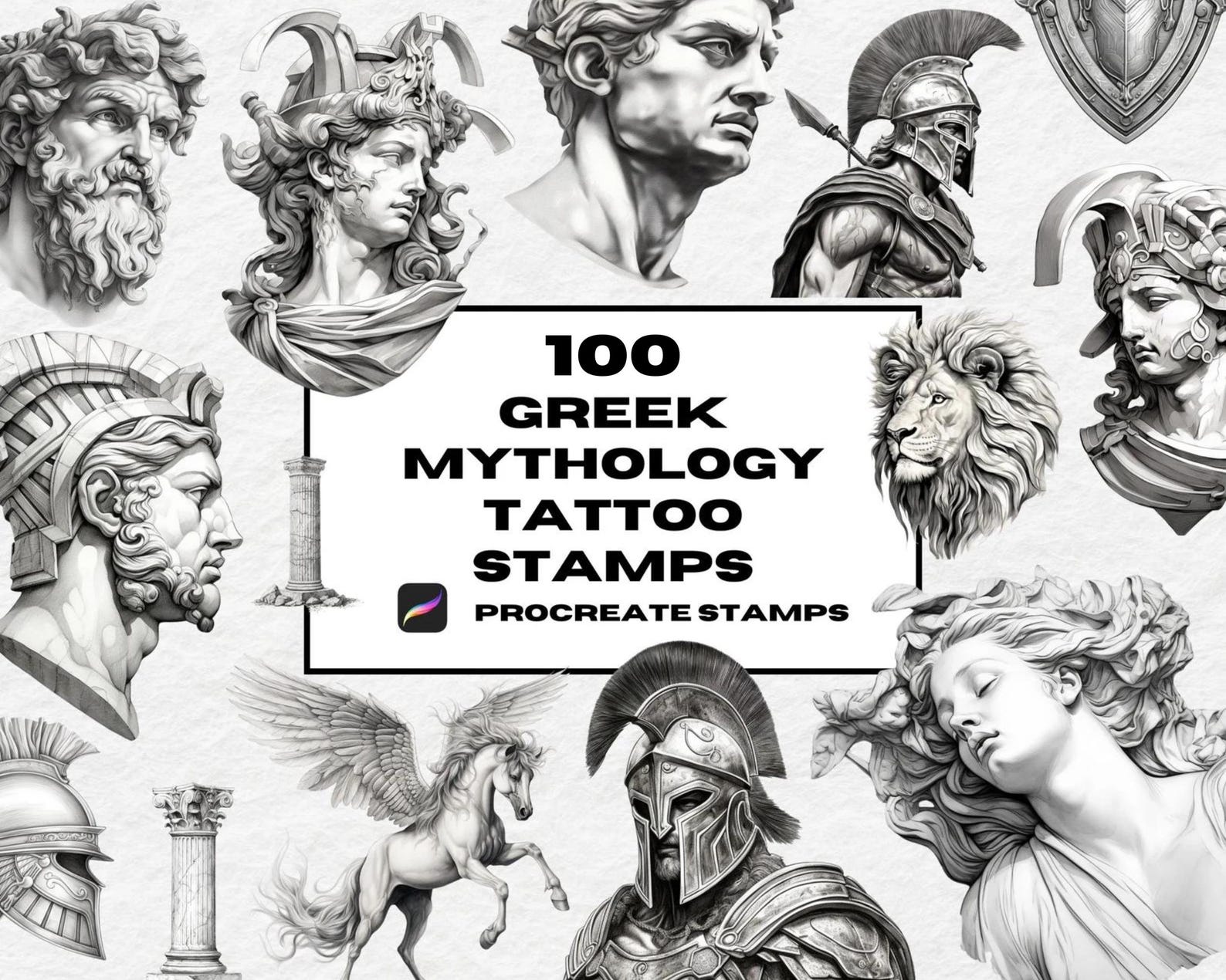 100 Greek Mythology Procreate Tattoo Stamps, Procreate Brushes, Spartan ...