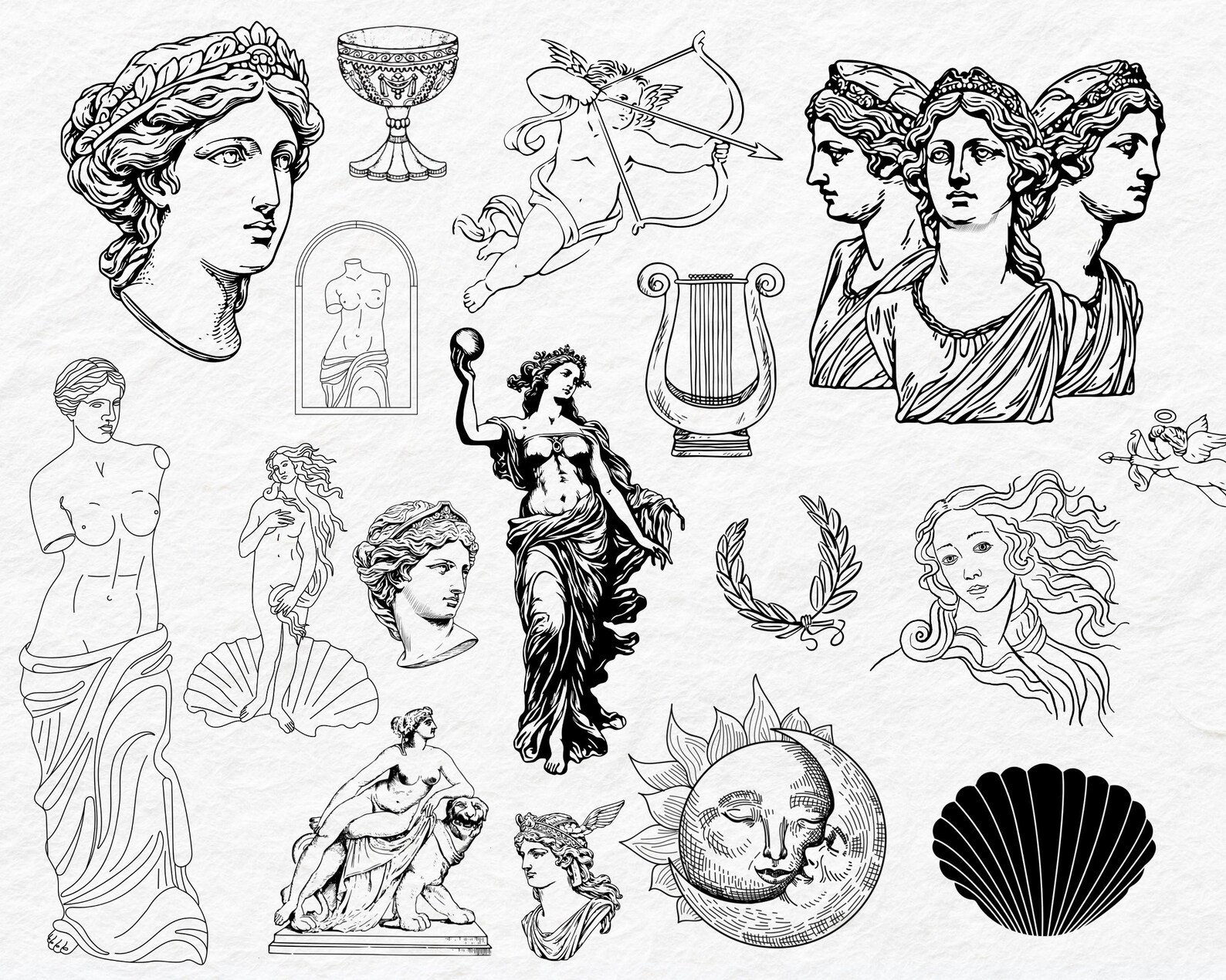 Goddess Tattoo Stamps: 50 Procreate Outline Brushes (patchwork Flash ...
