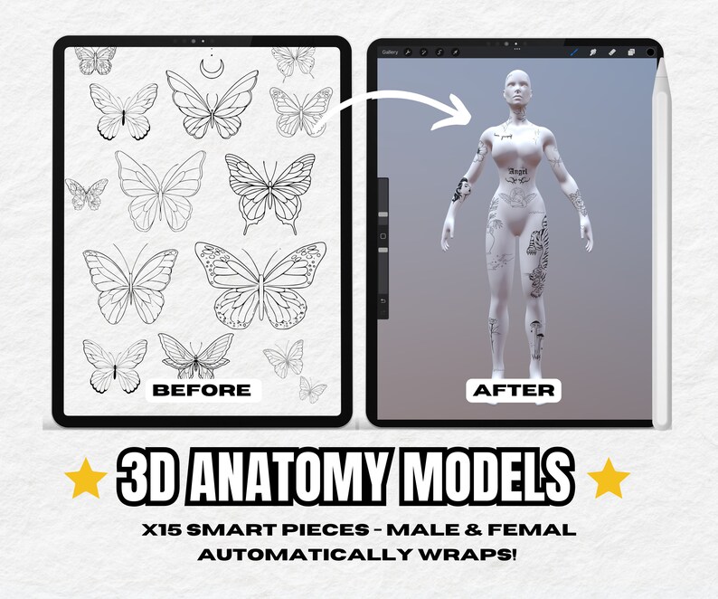 Butterfly Procreate Tattoo Stamps, Procreate Brushes, Fine Line Tattoo Stamps, Butterfly Outline ...