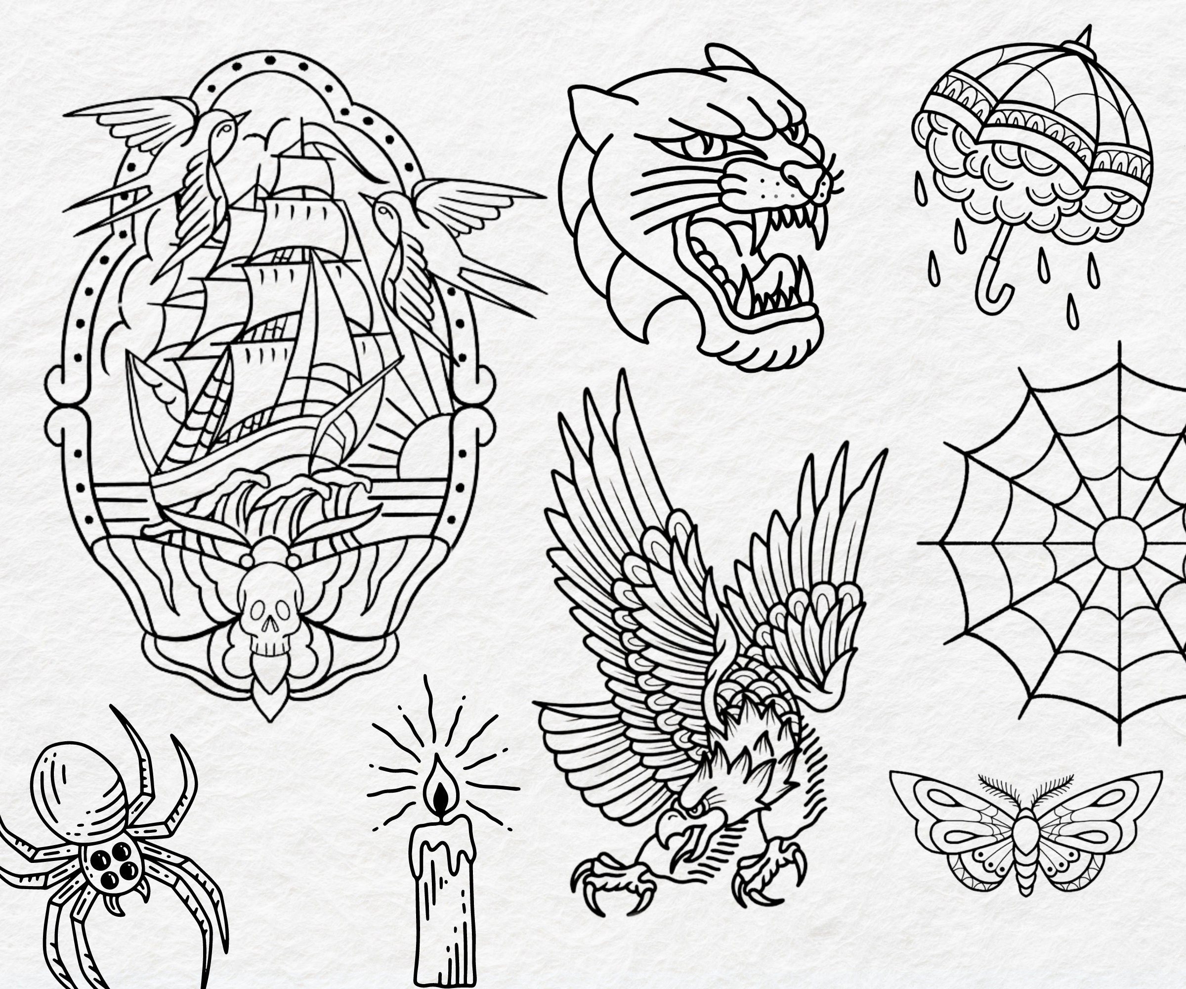 100+ Traditional Tattoo Procreate Stamps: Flash Tattoo Stencil - Etsy