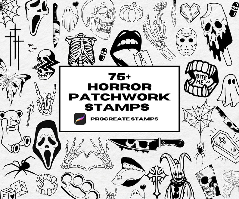 Horror Tattoo Procreate Stamps: Gothic Patchwork Outlines (75+) - Etsy