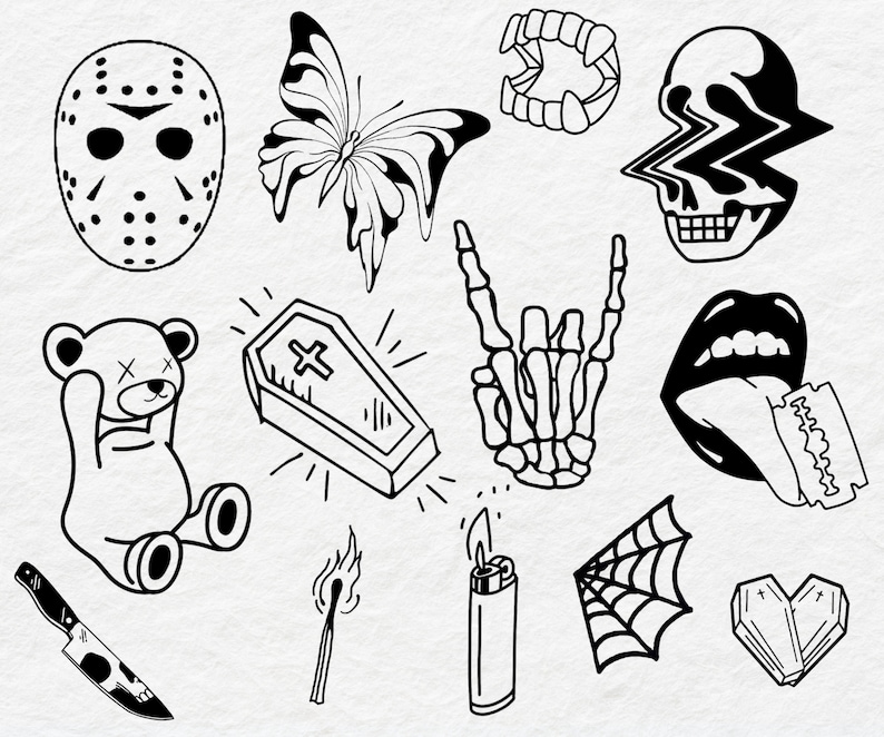 Horror Tattoo Procreate Stamps: Gothic Patchwork Outlines (75+) - Etsy