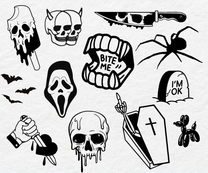 Horror Tattoo Procreate Stamps: Gothic Patchwork Outlines (75+) - Etsy
