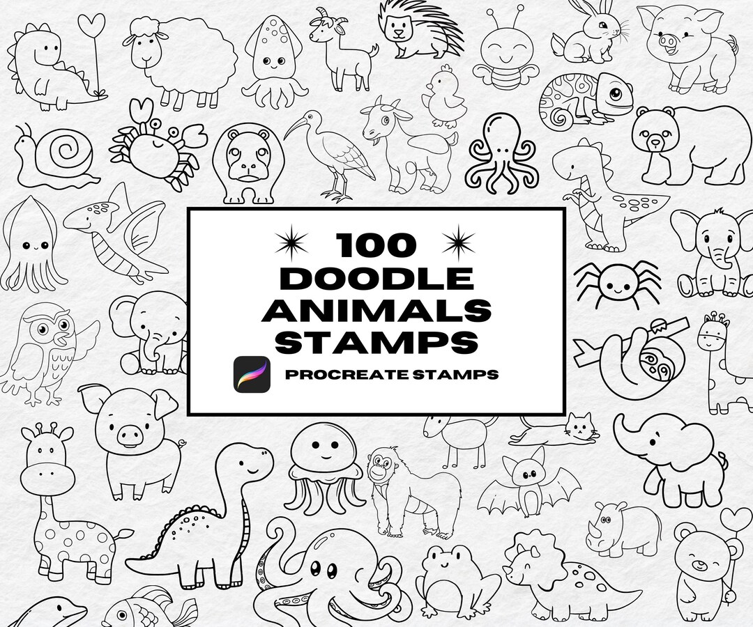 Doodle Animals Procreate Tattoo Stamps, Procreate Brushes, Cute Animal ...