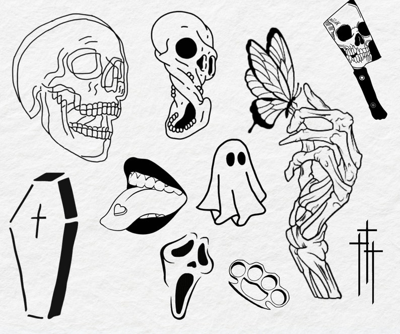 Horror Tattoo Procreate Stamps: Gothic Patchwork Outlines (75+) - Etsy