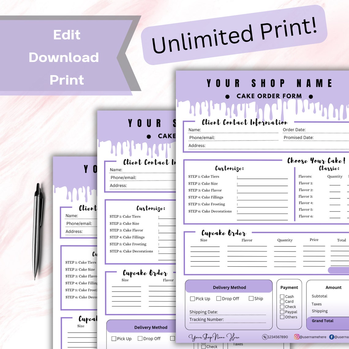 Cake Order Form Template Editable in Canva Template Minimalist Custom ...