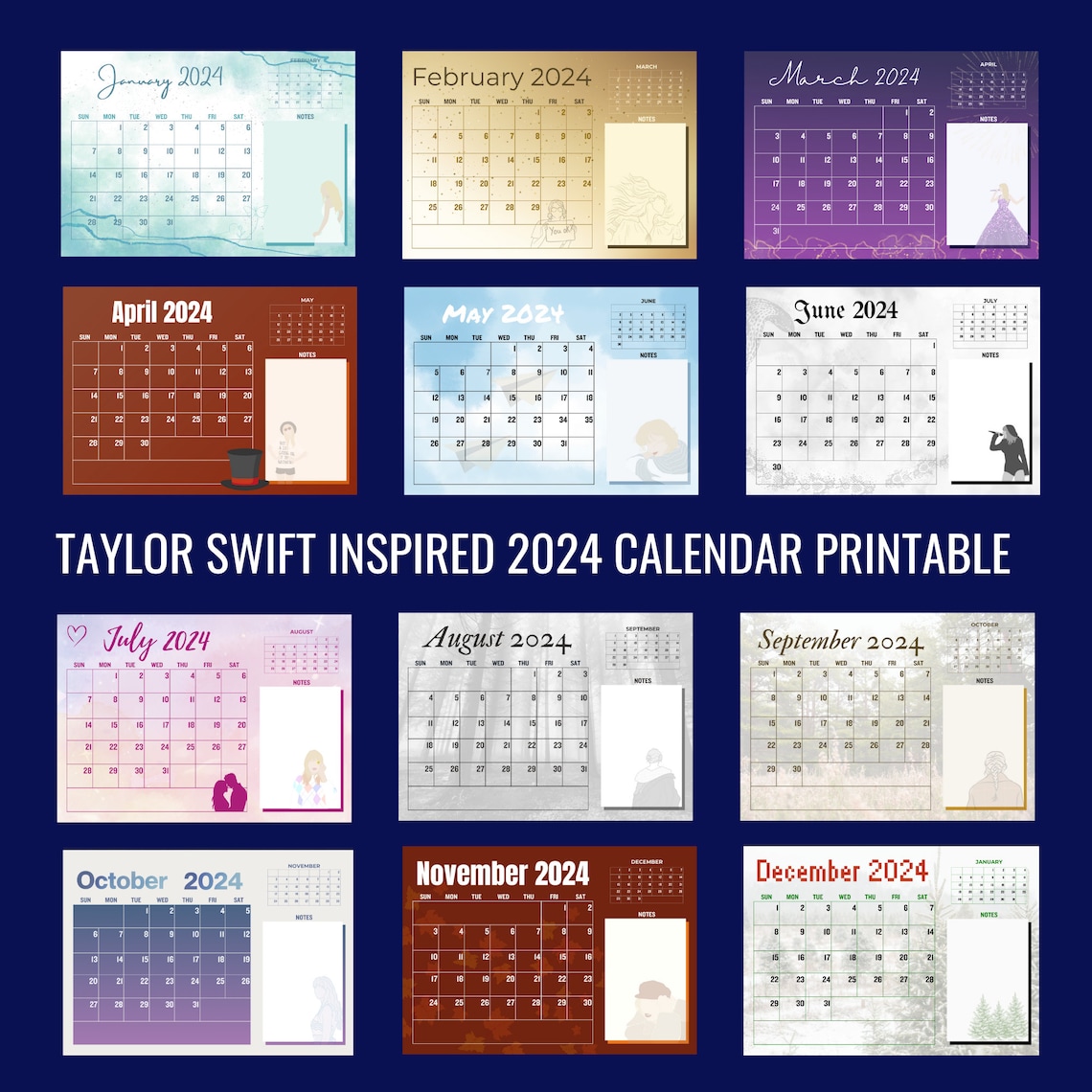 Taylor Swift Calendar Printable Taylor Swift Monthly Calendar 2024 ...