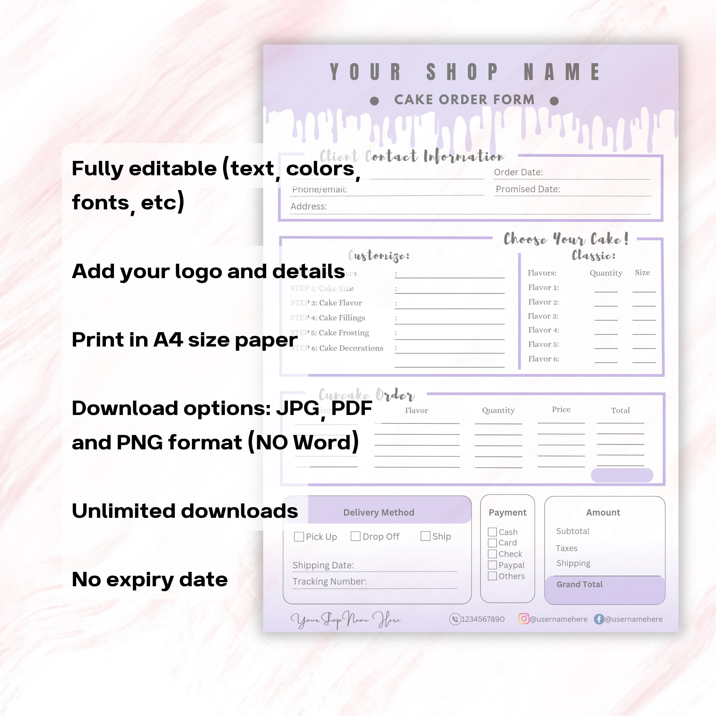 Cake Order Form Template Editable in Canva Template Minimalist Custom ...