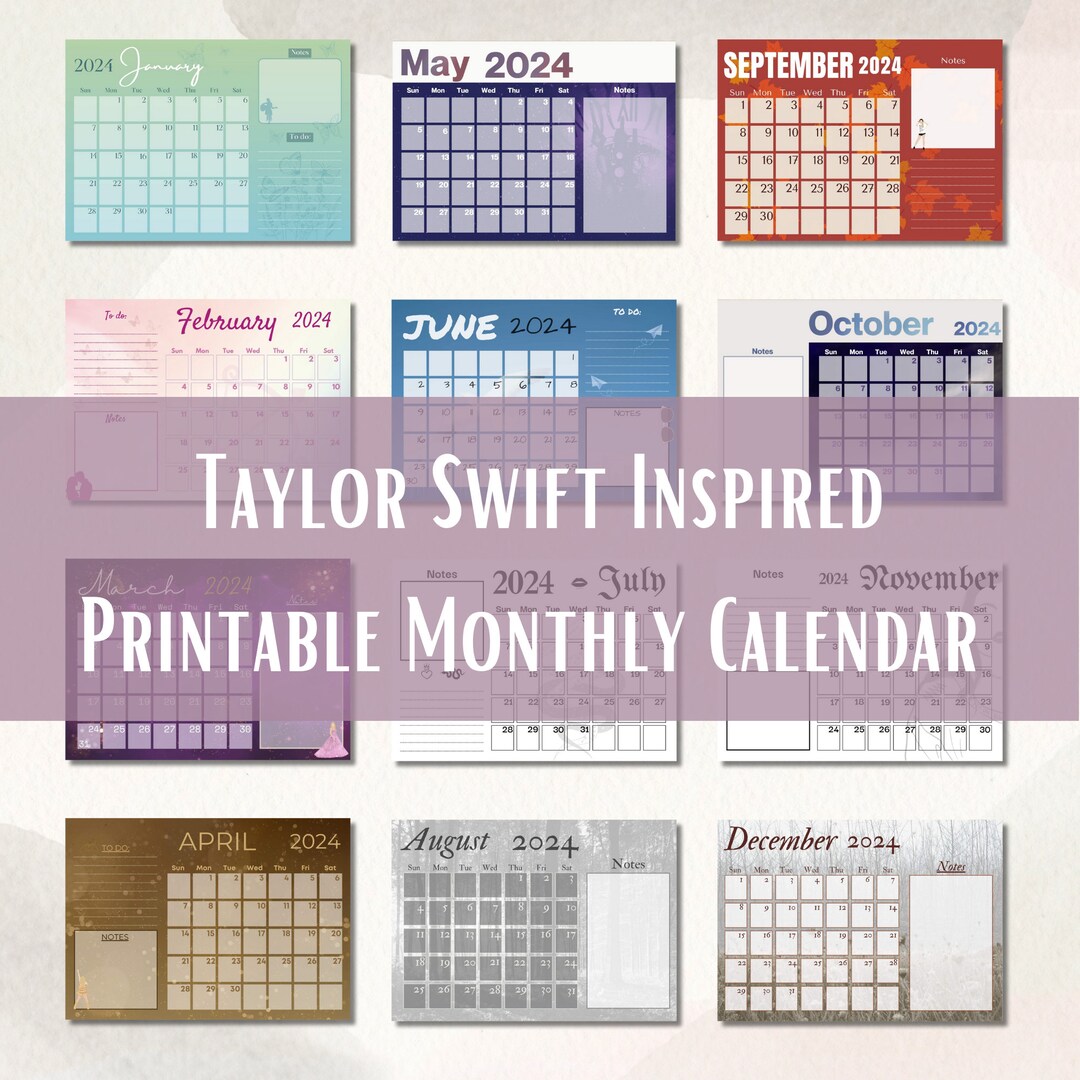 Taylor Swift Calendar Printable Taylor Swift Monthly Calendar 2024 Taylor Swiftie Gift Taylor ...