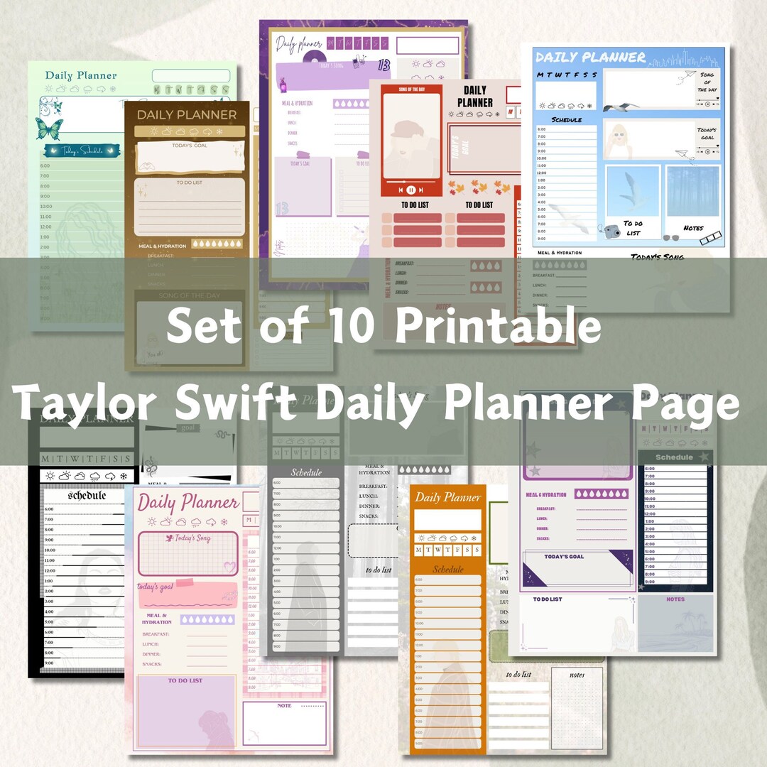 Taylor Swift Daily Planner Printable Set of 10 Digital Planner Swiftie ...