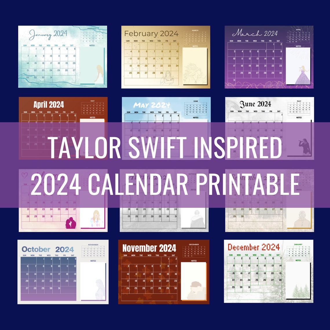 Taylor Swift Calendar Printable Taylor Swift Monthly Calendar 2024 ...