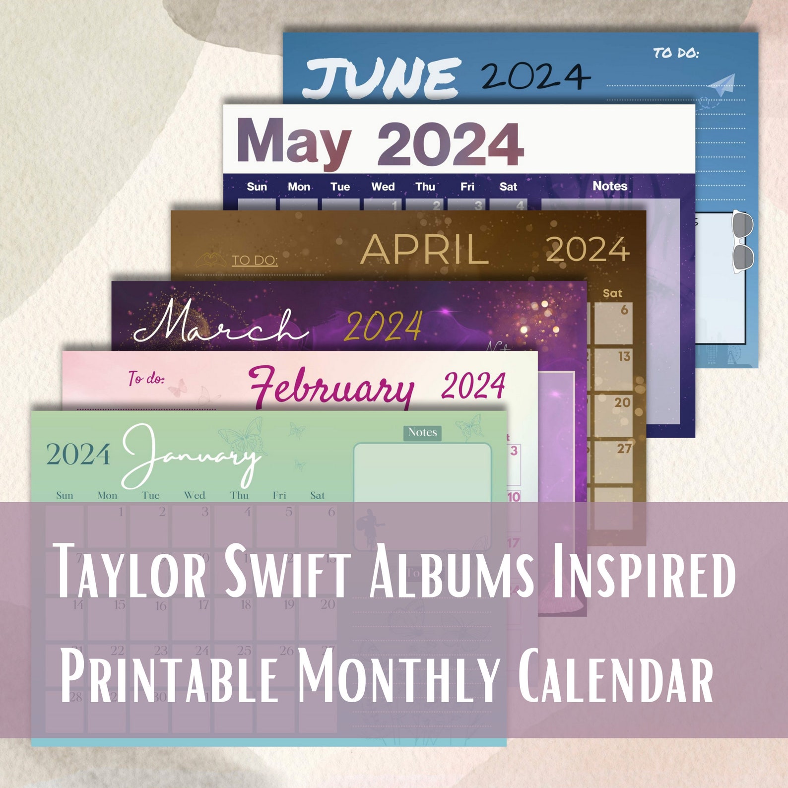 Taylor Swift Calendar Printable Taylor Swift Monthly Calendar 2024 ...
