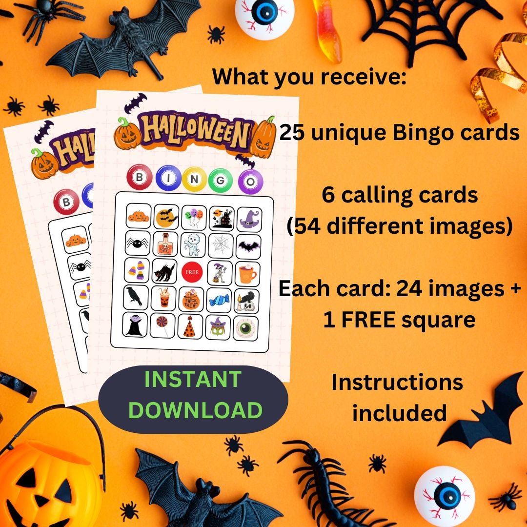 25 Halloween BINGO Cards Printable, Halloween Activity Game, Classroom ...
