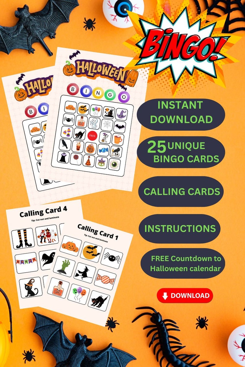 25 Halloween BINGO Cards Printable, Halloween Activity Game, Classroom ...